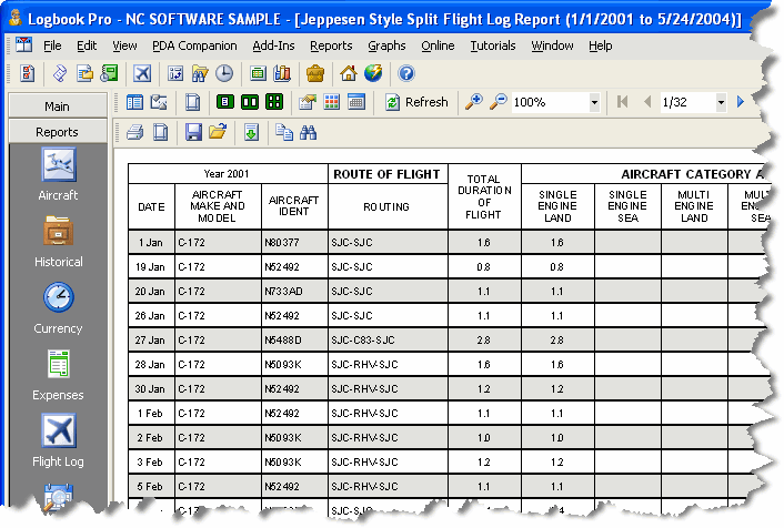 Jeppesen Style - Logbook Pro Desktop - NC Software Documentation